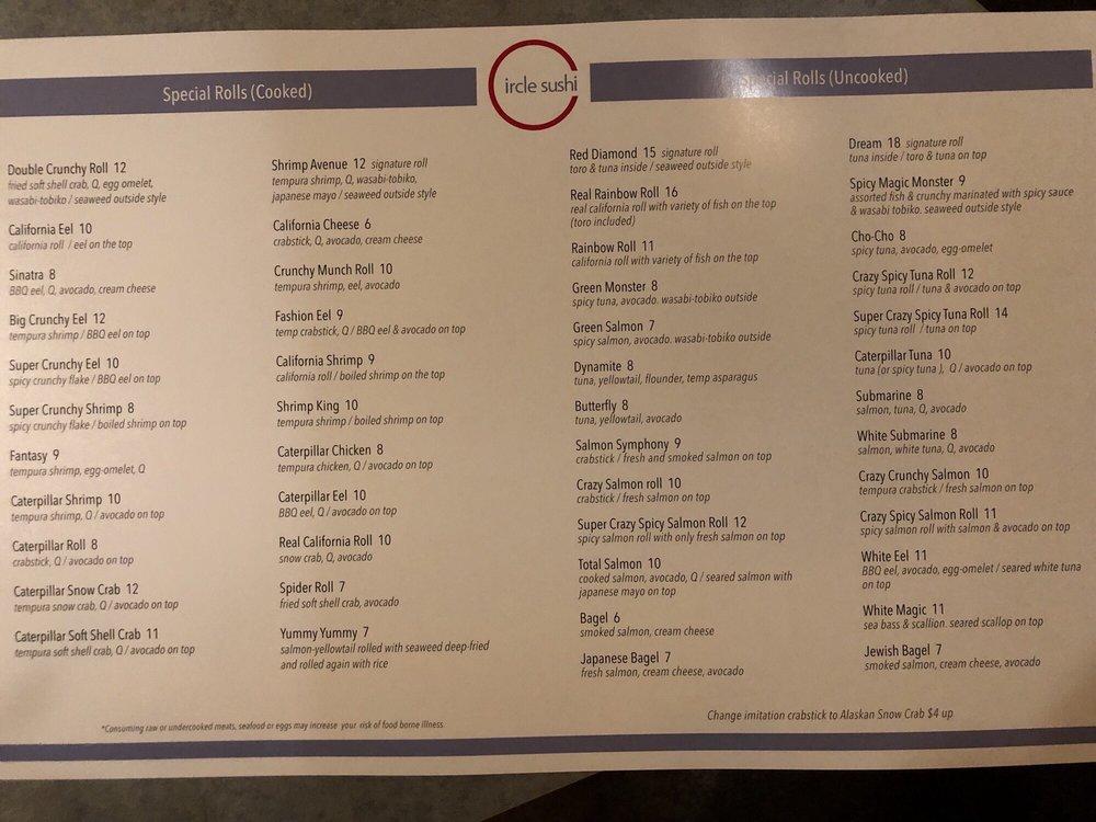 Menu at Circle Sushi restaurant, Sandy Springs, Roswell Rd