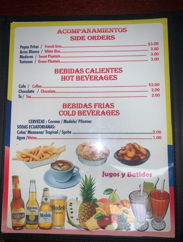Carta del restaurante El Rumbero Ecuatoriano, Bridgeport