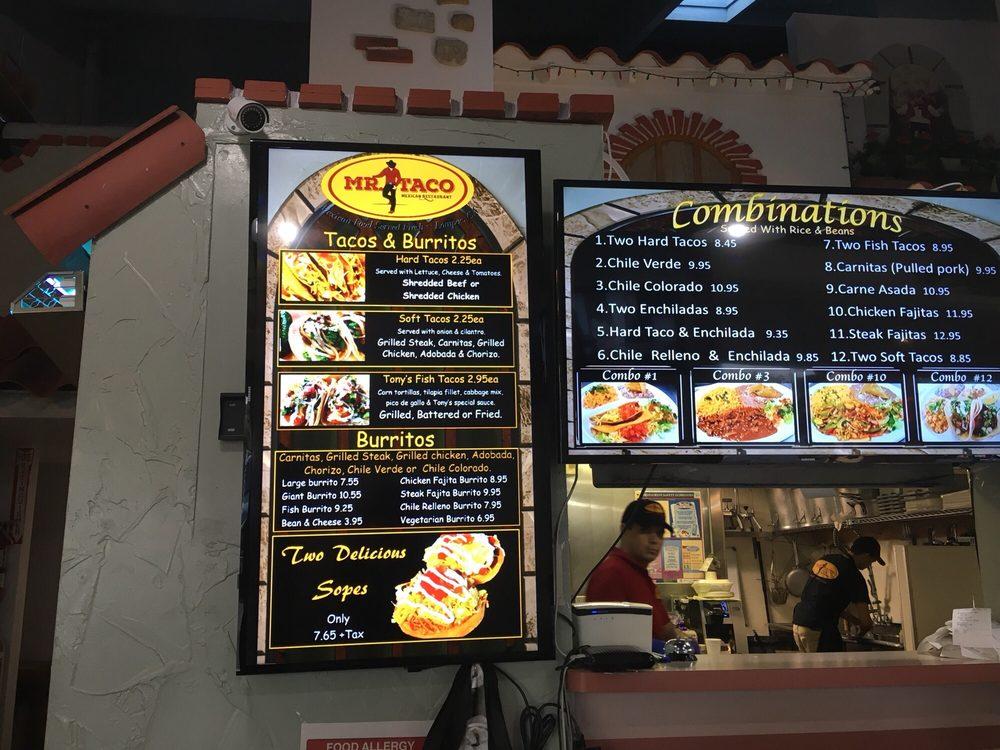 Menu at Mr Taco restaurant, Lompoc