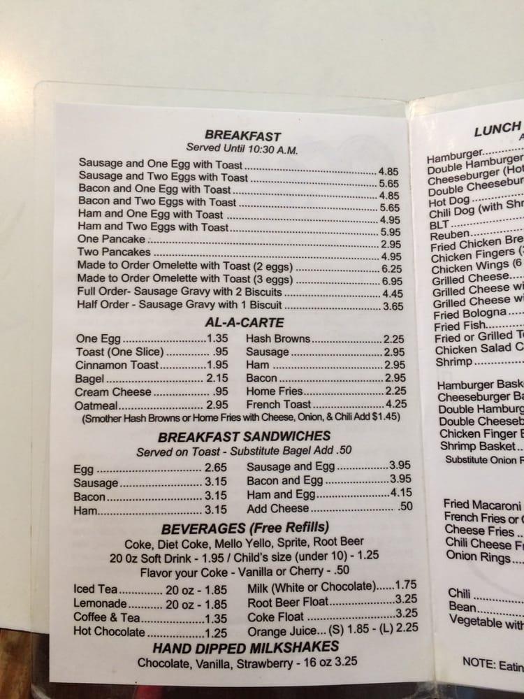 Menu at Carl's Townhouse restaurant, Chillicothe