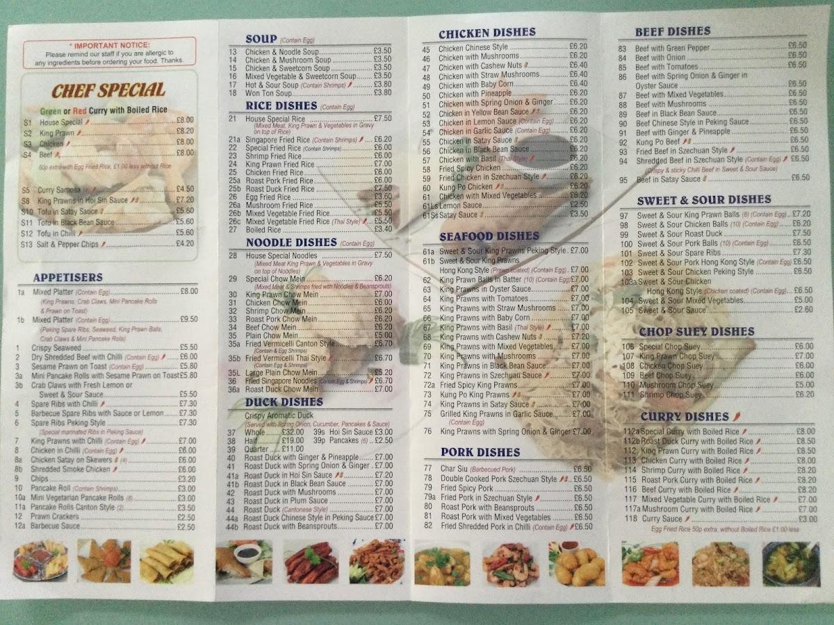 Menu at China Garden fast food, Baldock