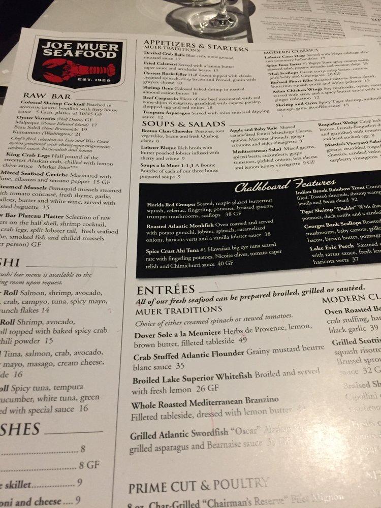 Menu at Joe Muer Seafood restaurant, Detroit