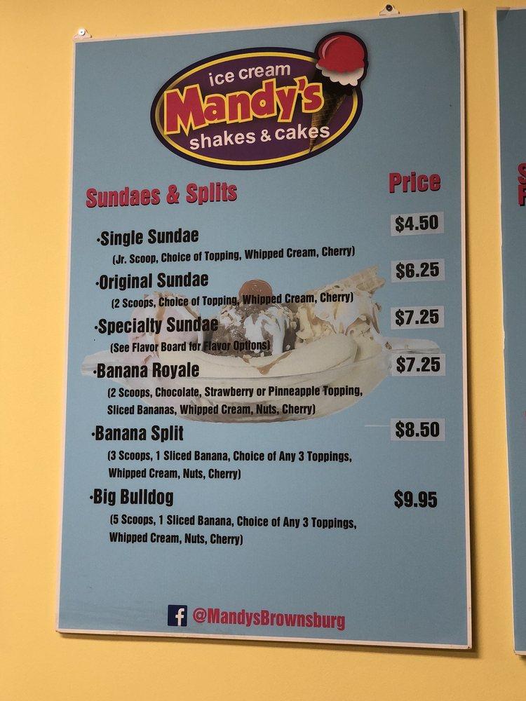 Menu at Mandy's Ice Cream, Brownsburg