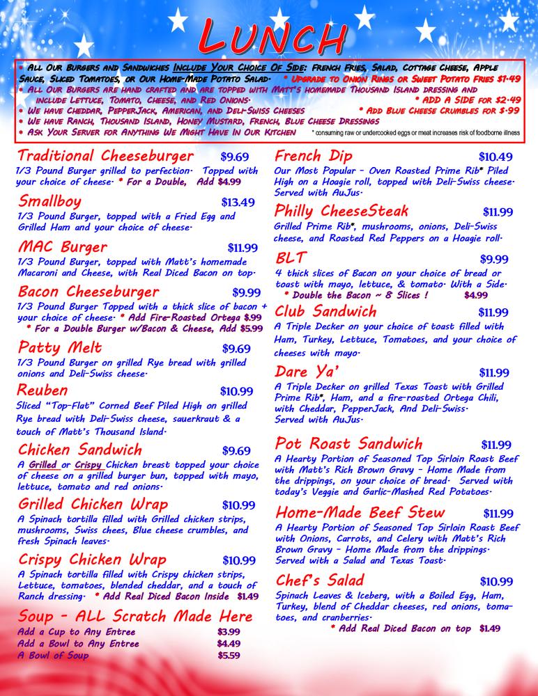 Menu at Matt and Mandy's Family Diner steakhouse, Woodland