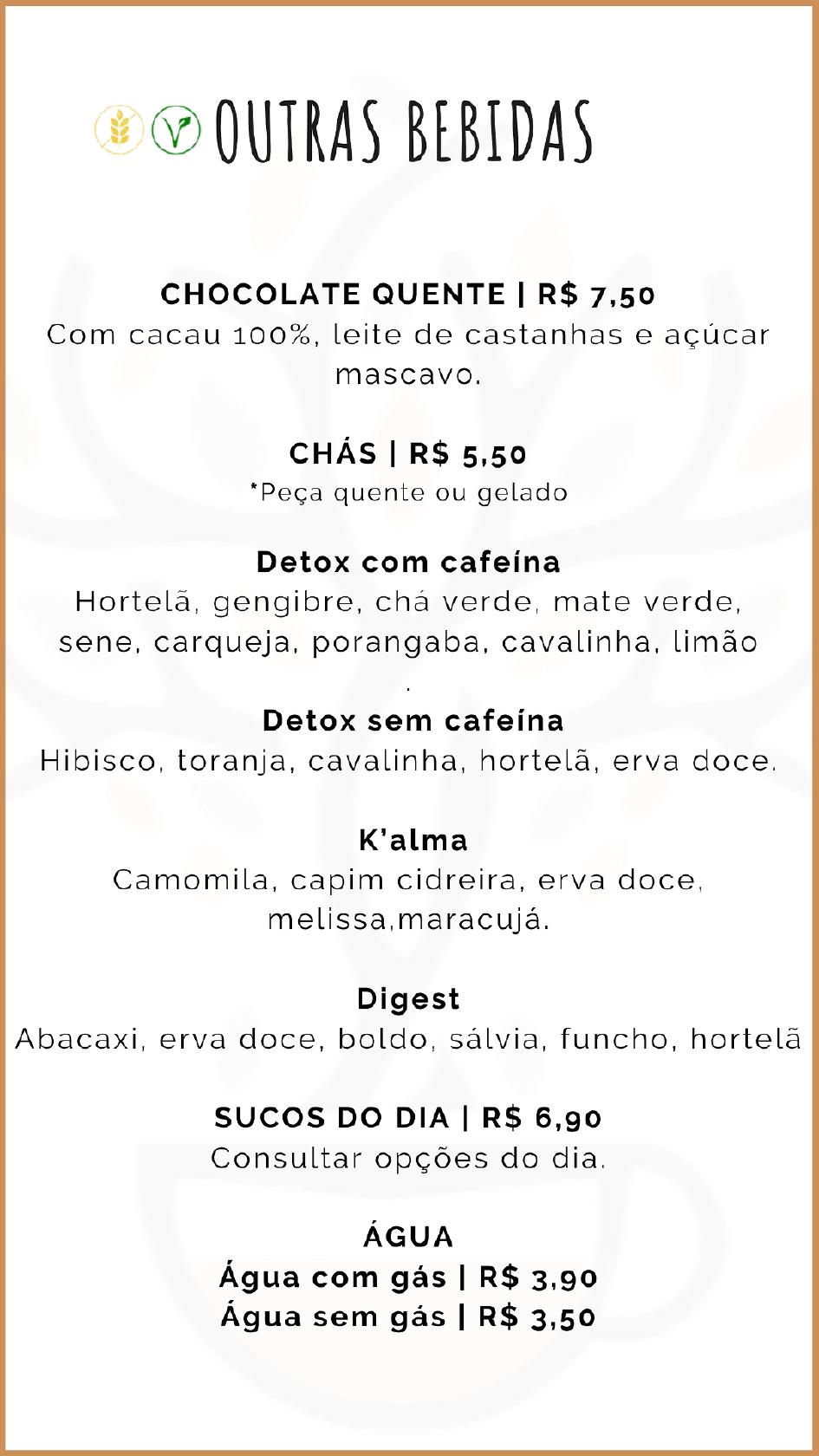 Menu at Tibá Café, Curitiba