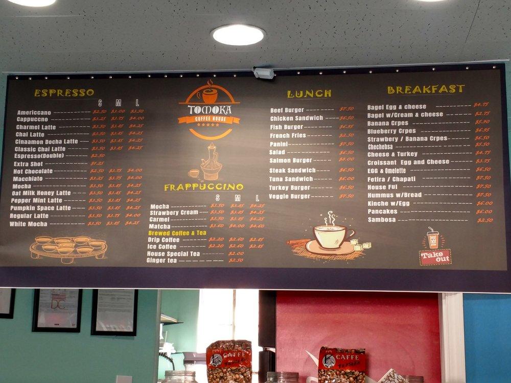 Menu at Tomoka Coffee House, Washington