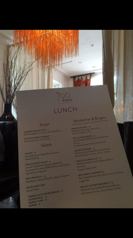 Menu at 700 Drayton Restaurant, Savannah