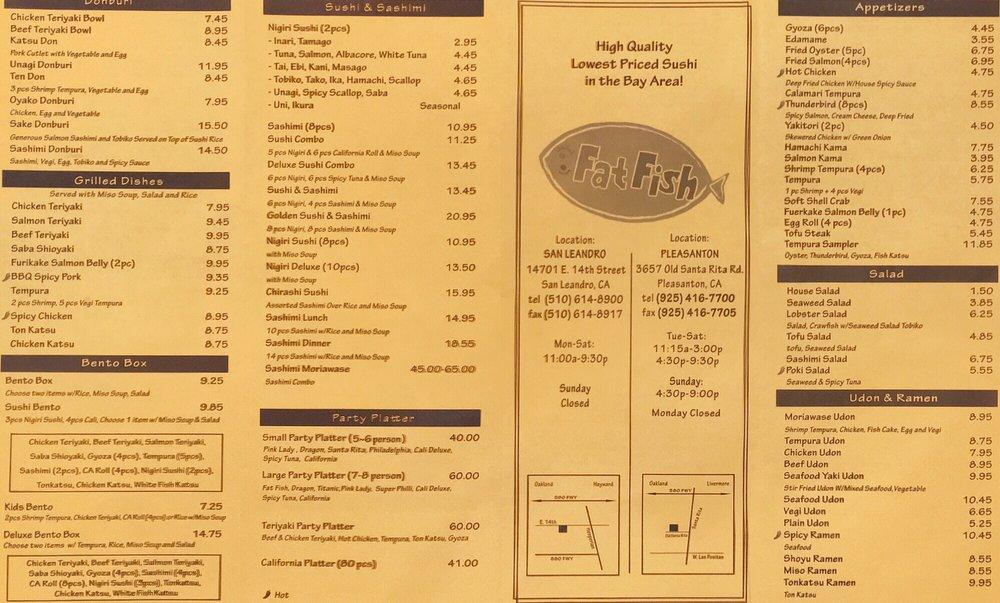 Menu at Fat Fish Sushi restaurant, Pleasanton