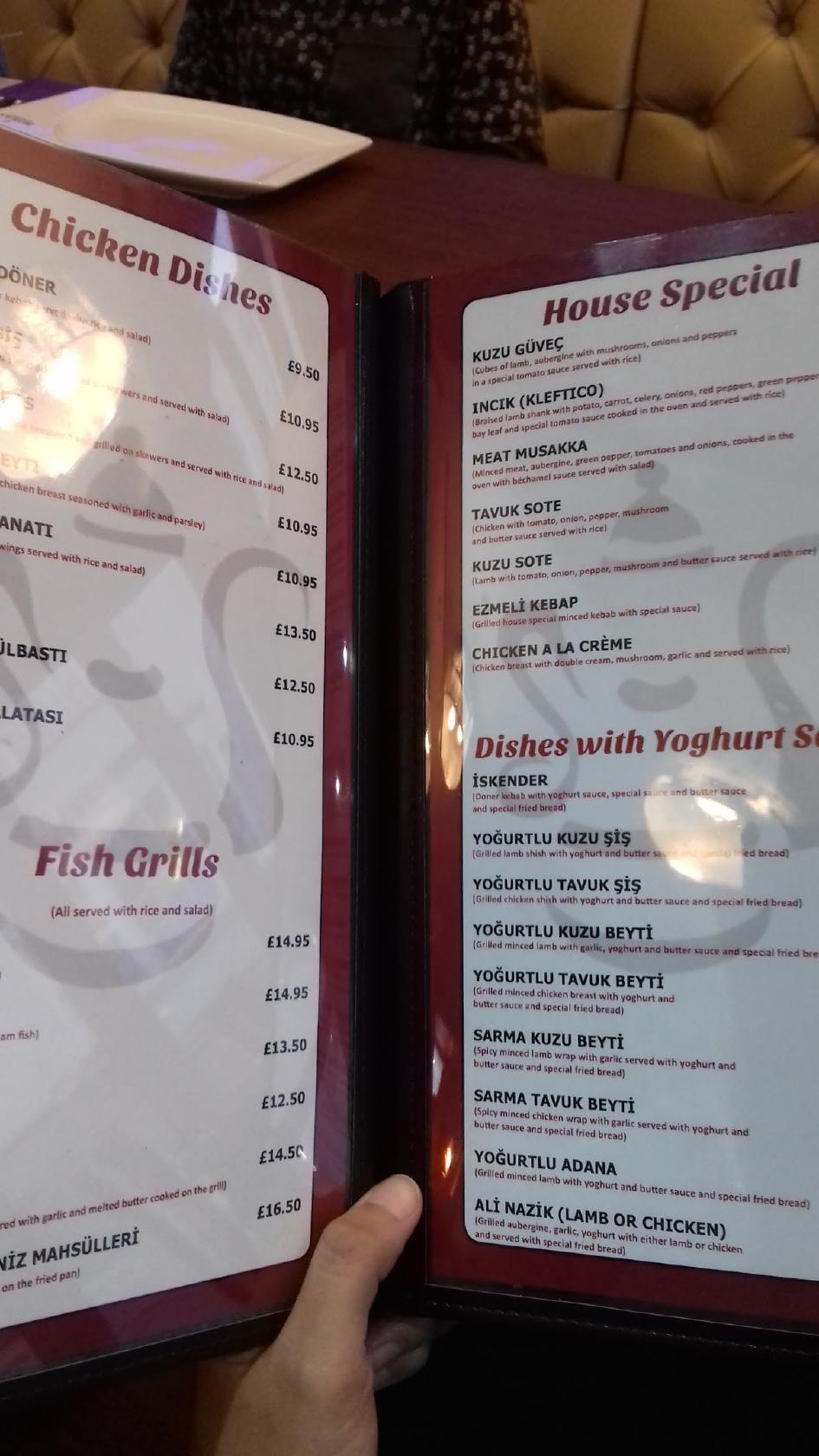 Menu at Mirra restaurant, Colchester