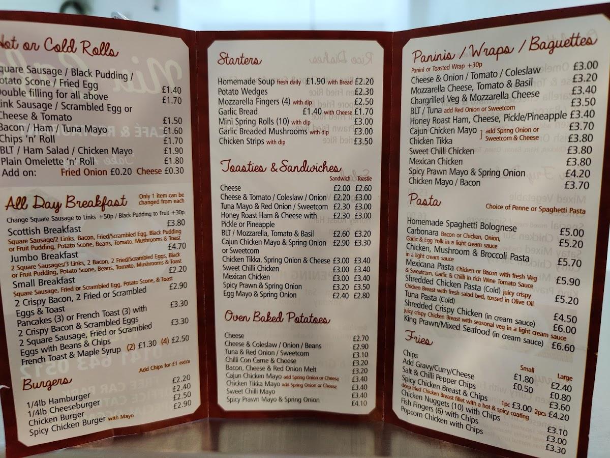 Menu at Niu Cafe, Glasgow, 6 Greenbank St