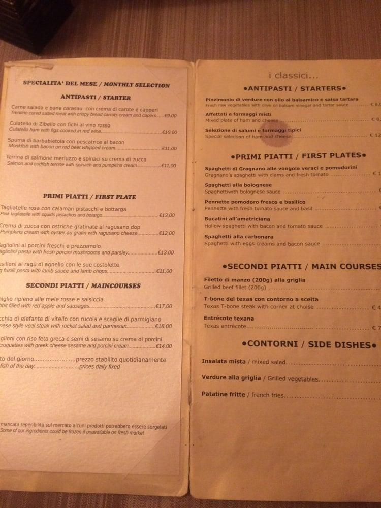 Menu at Samarcanda restaurant, Somma Lombardo