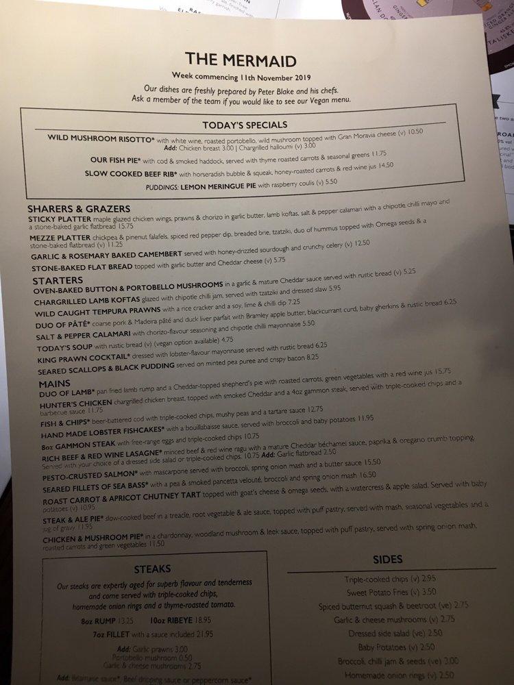 Menu at The Mermaid pub & bar, Wolverhampton