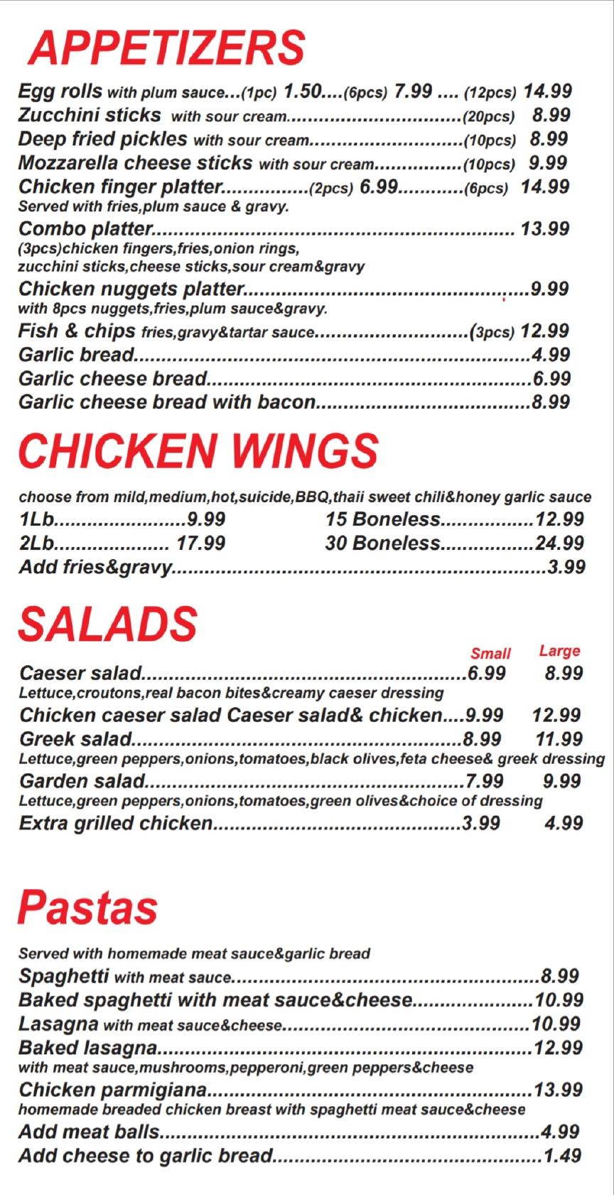 Menu at Alexandria Roma's Pizzeria, Alexandria