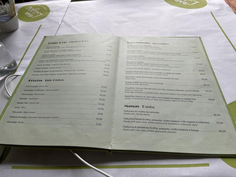 Menu em Bar Lagoa, Rio de Janeiro
