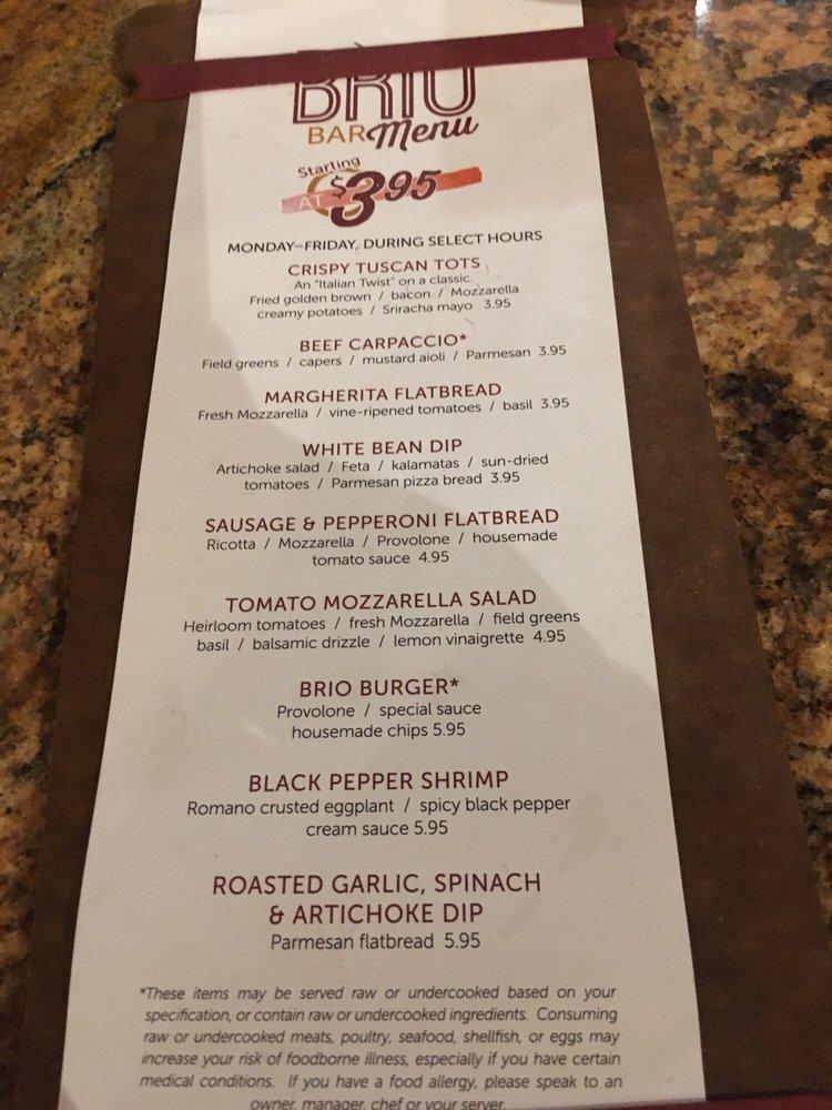 Menu at Brio Italian Grille pub & bar, Cherry Hill