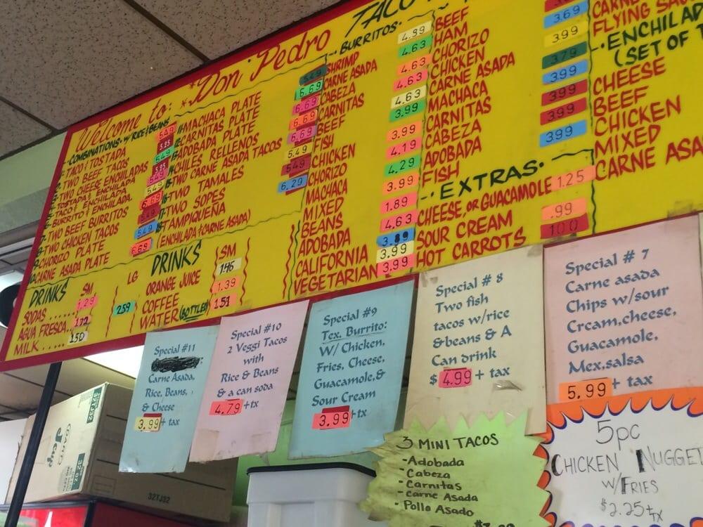 Menu at Don Pedro Taco Shop restaurant, Chula Vista