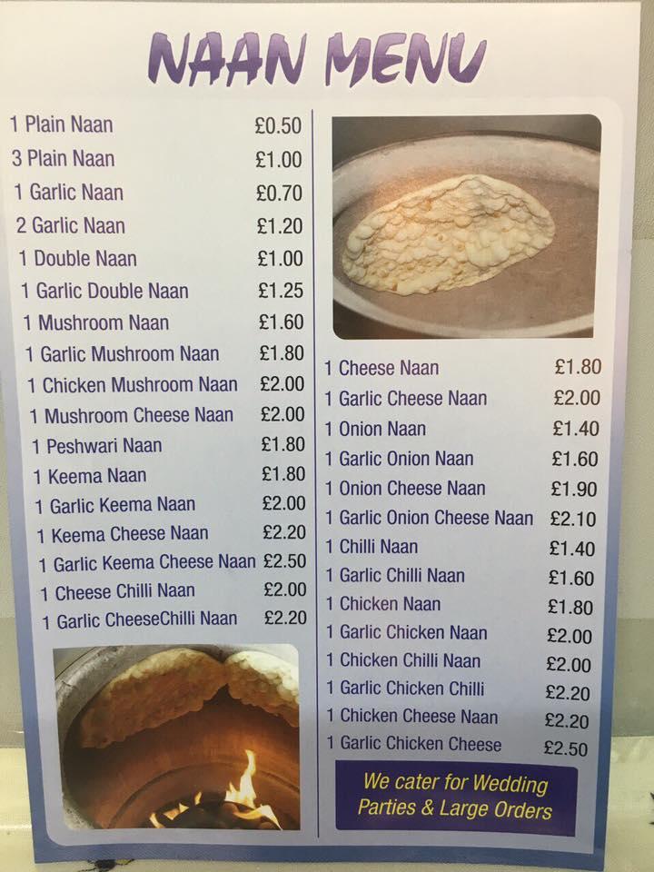 Menu at Fresh Naan restaurant, Stoke-on-Trent