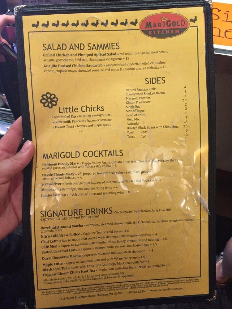 Menu at Marigold Kitchen restaurant, Madison
