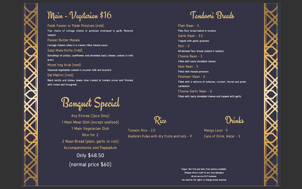 Menu at Signature Indian Curry House Dee Why restaurant, Dee Why