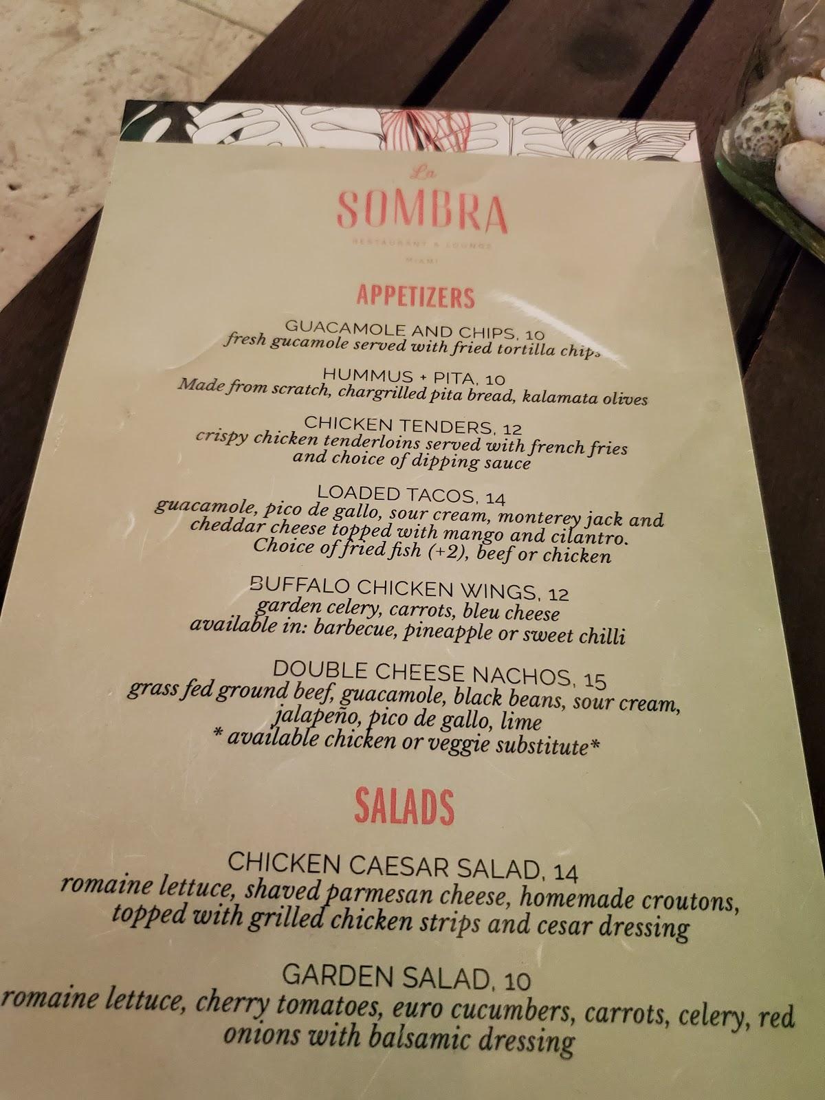 Carta del pub y bar Sola Miami Beach, Miami Beach