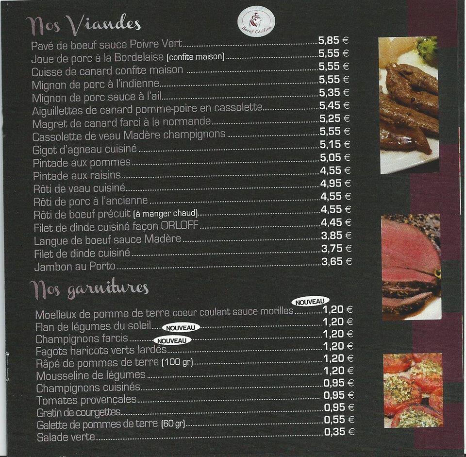 Menu au Chez Nicole Café PMU, Wissant