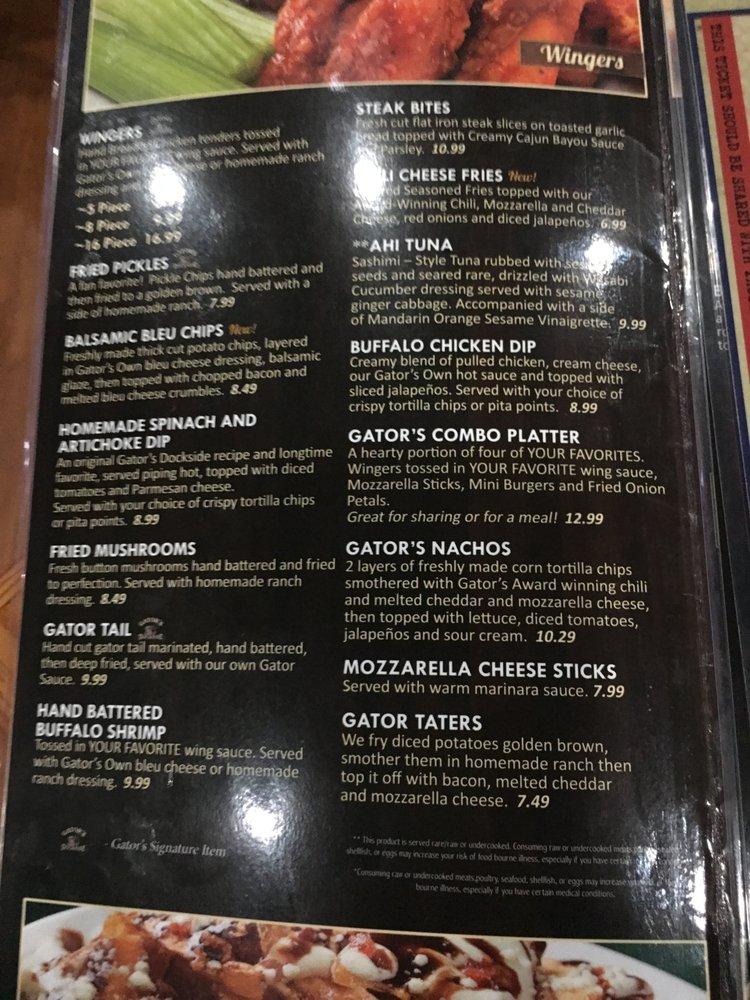 Menu at Gators Dockside Gainesville pub & bar, Gainesville