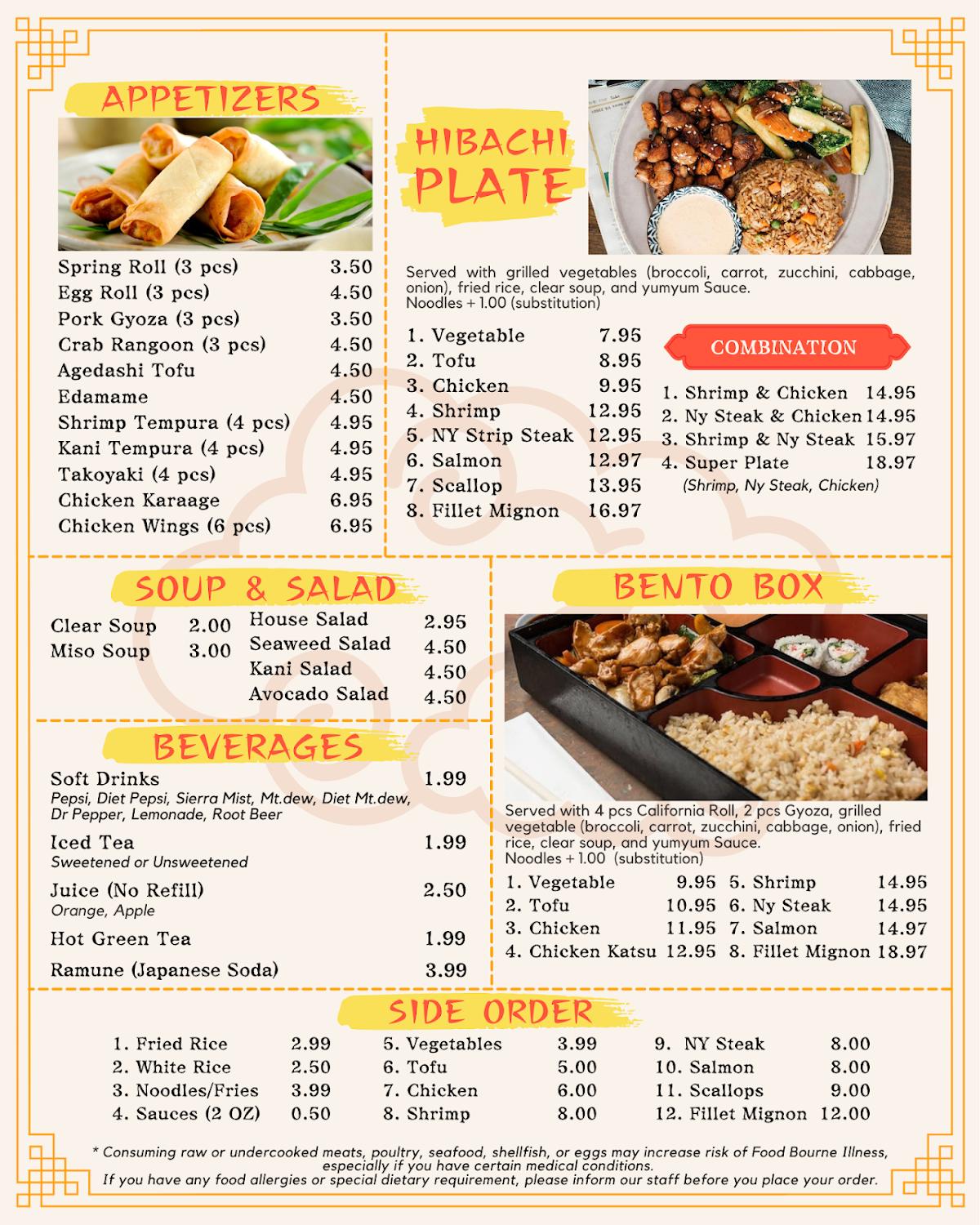 Menu at Moshi Moshi Japanese Hibachi Ramen & Sushi restaurant, Winchester