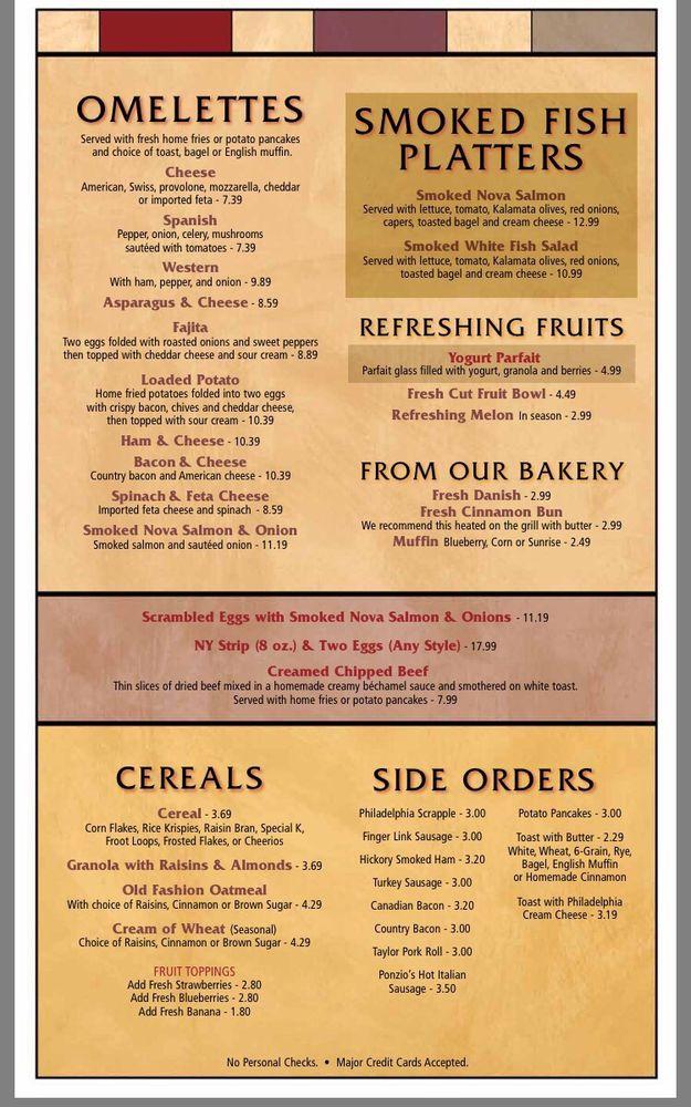 Menu at Ponzio's Diner-Bakery-Bar, Cherry Hill