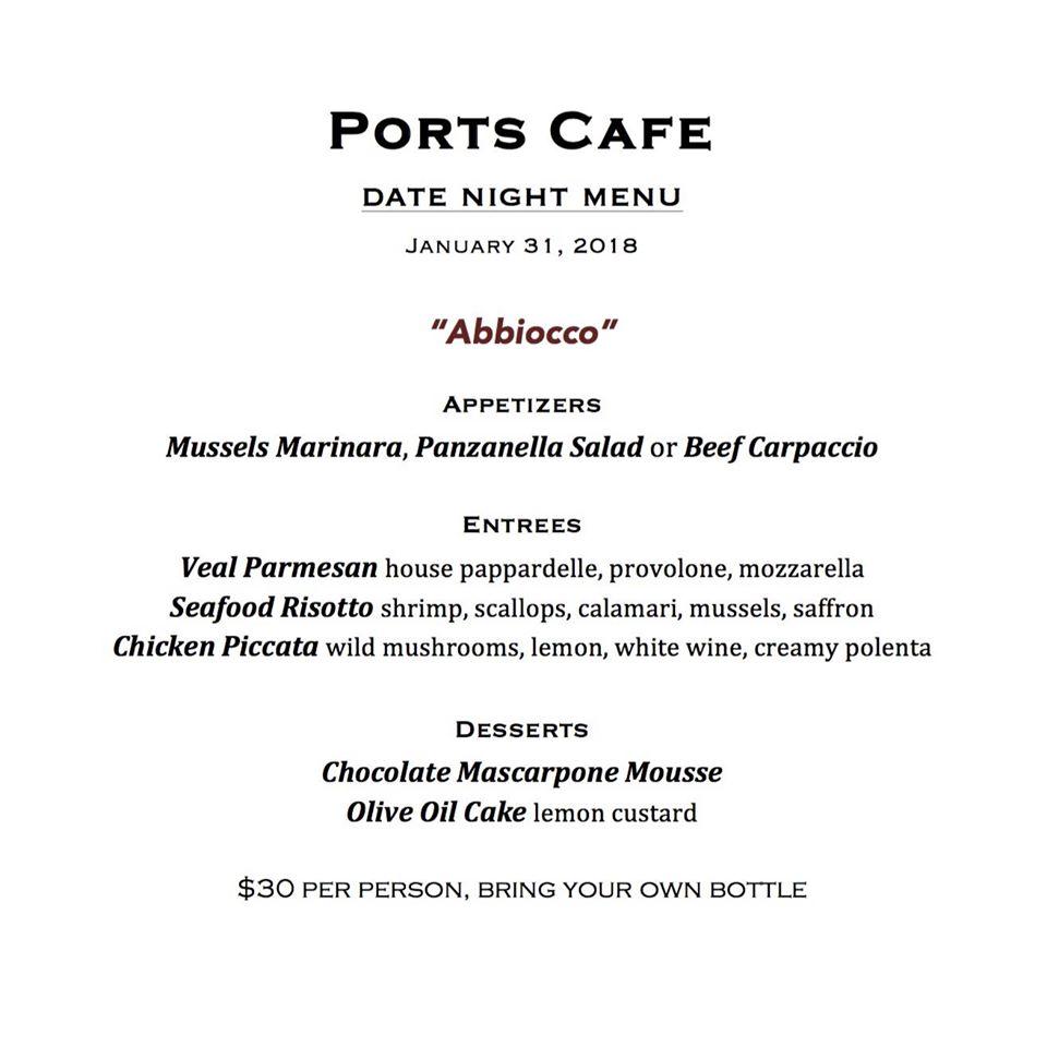 Menu at Ports Cafe, Geneva