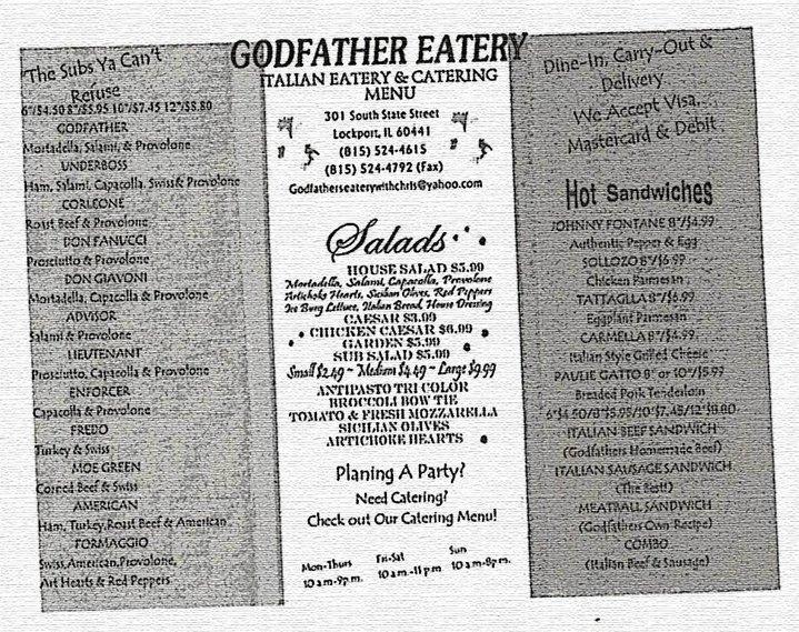 Menu at The Godfather's Eatery pizzeria, Lockport