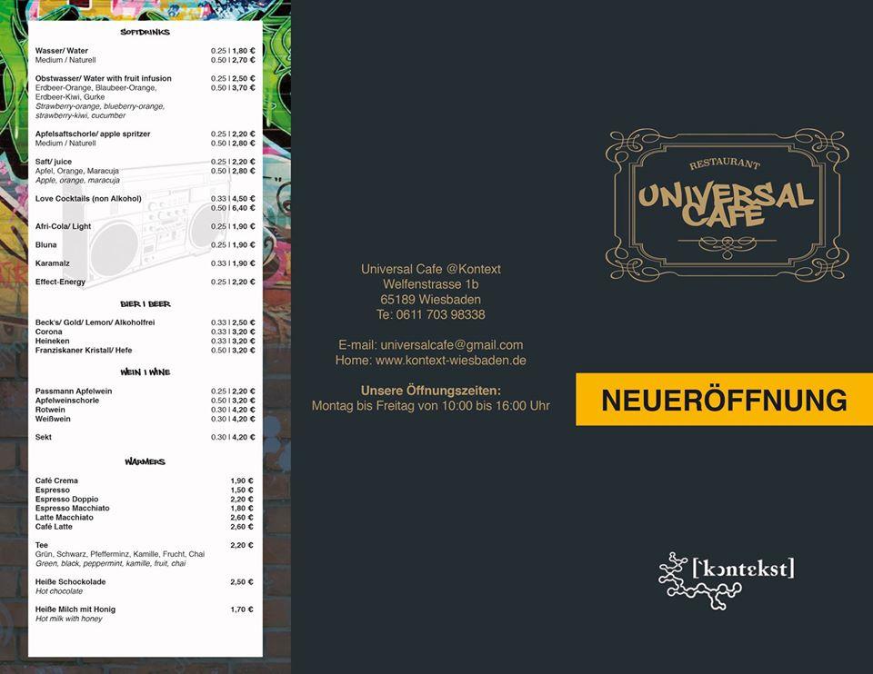 Speisekarte von Universal Cafe, Wiesbaden