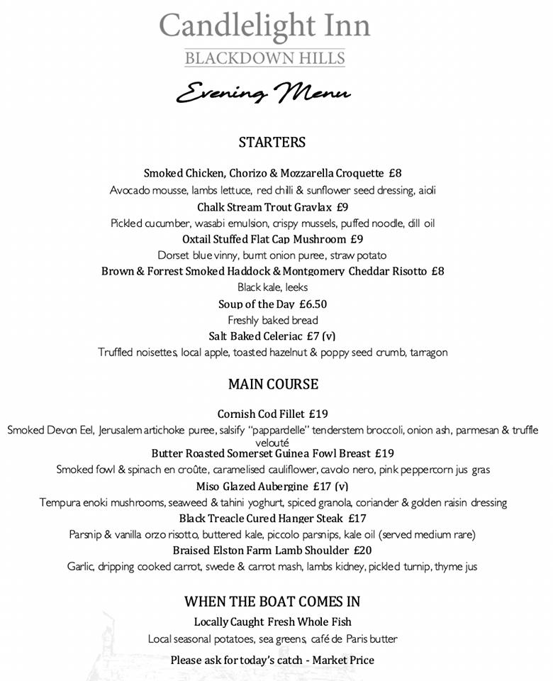 Menu at Candlelight Inn pub & bar, England, Bishopswood