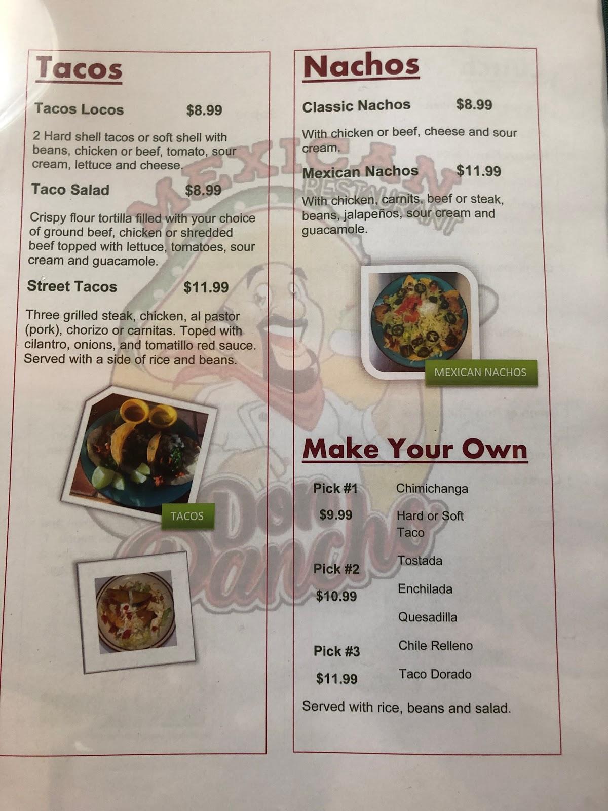 Menu at Don Pancho Mexican Restaurant, Buffalo