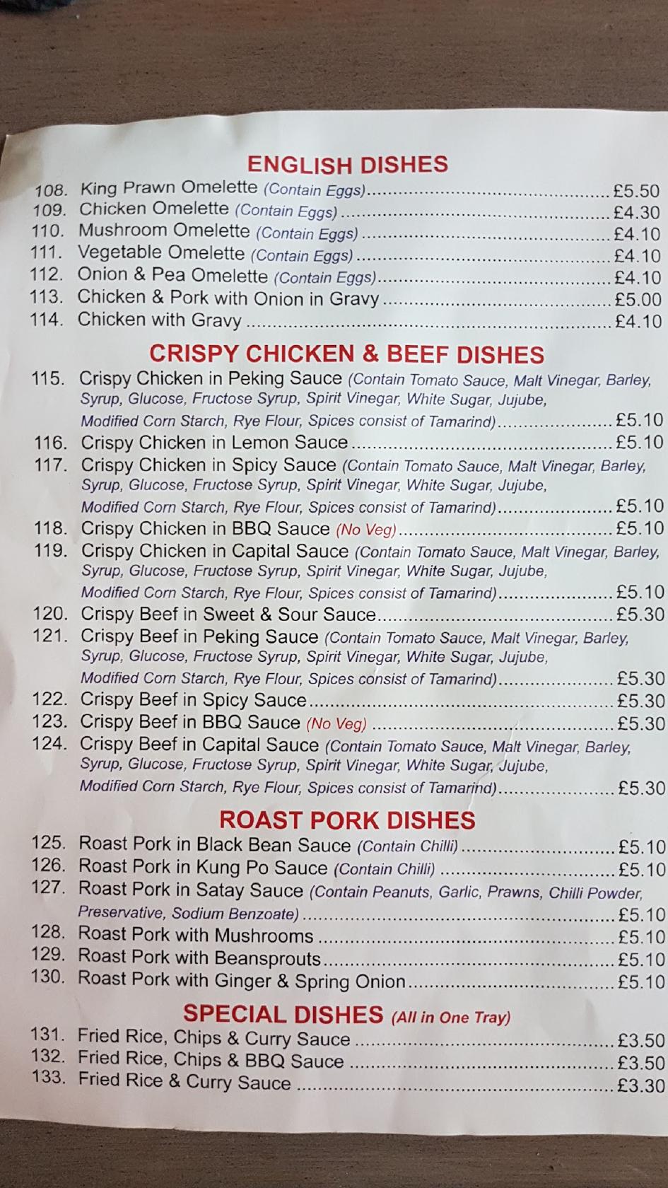Menu at Eastern Kitchen fast food, Cockett
