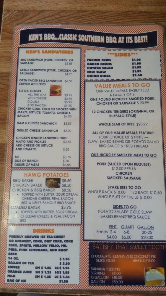 Menu at Ken's Hickory Pit Barbecue, Birmingham, Pinson Valley Pkwy