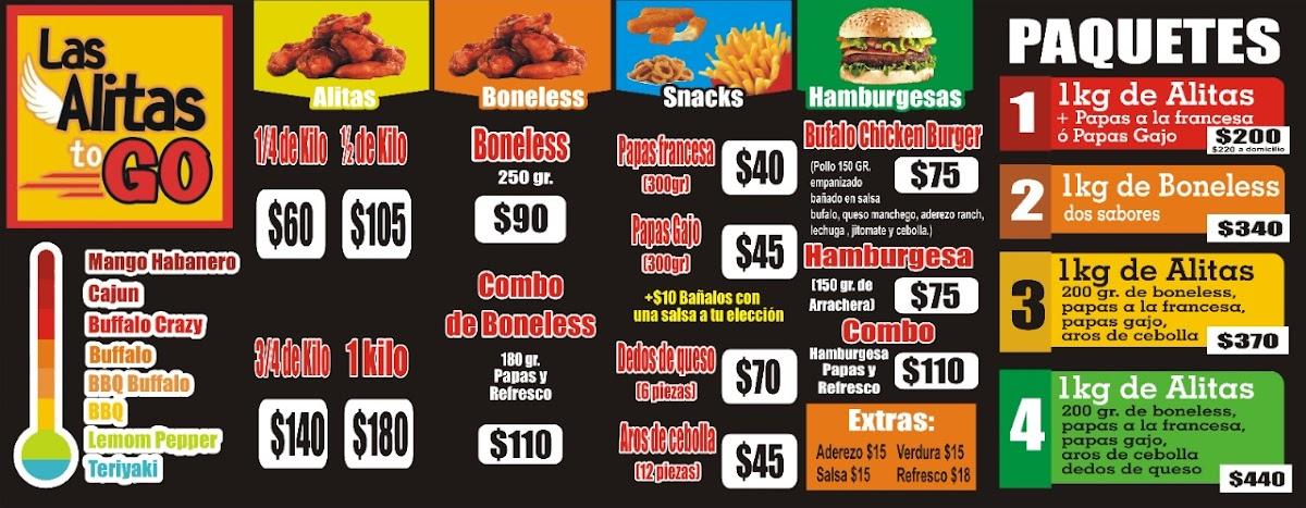 Menu at Las Alitas To Go restaurant, Guadalajara