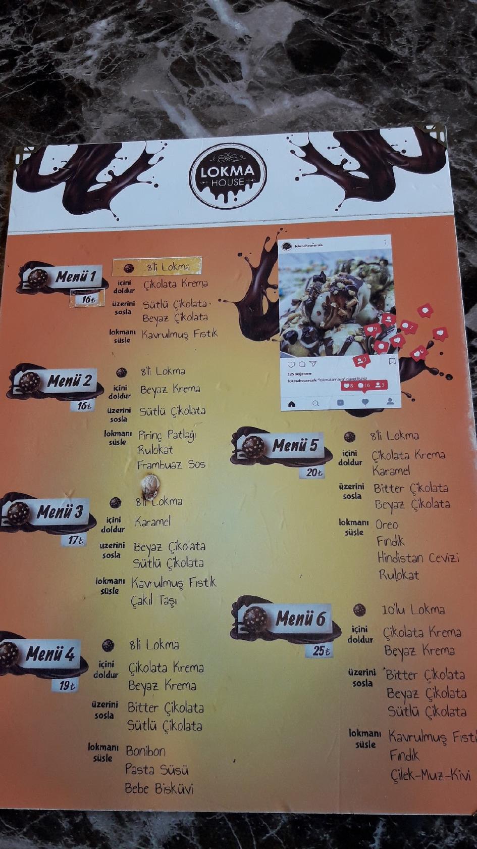 Menu at Lokma House cafe, Izmit