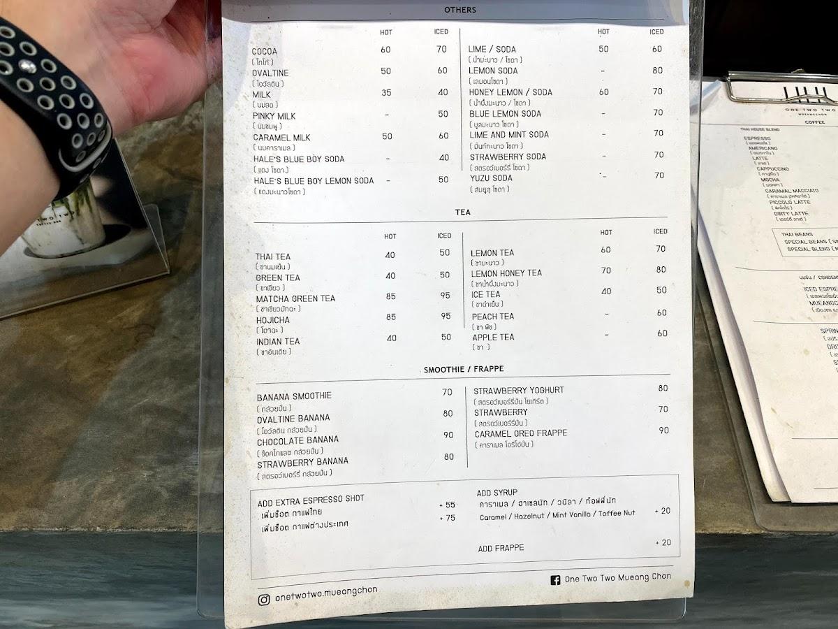 Menu at One Two Two Coffee chonburi, Bang Pla Soi