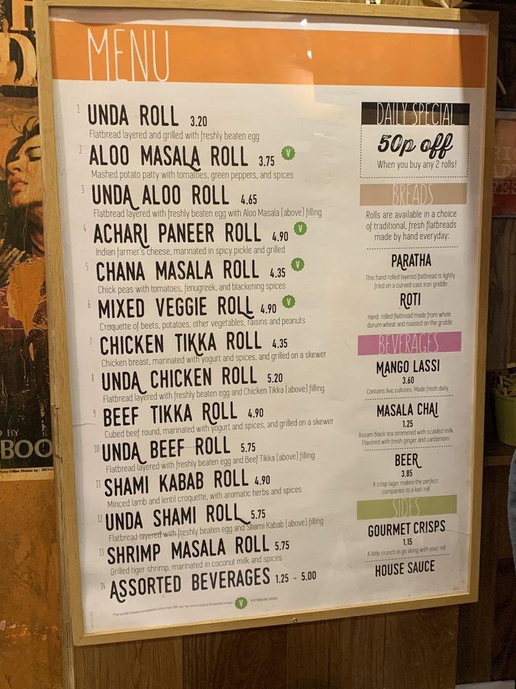 Menu at The Kati Roll Company restaurant, London