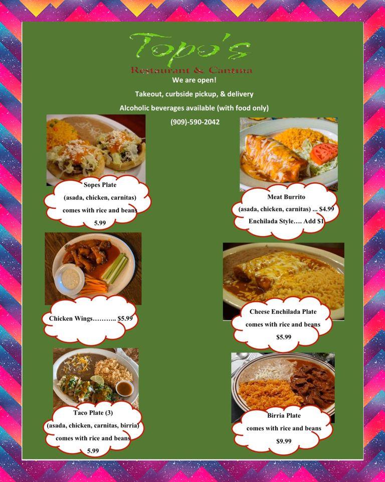 Menu at Topo’s Restaurant Bar & Banquet Facility, Chino