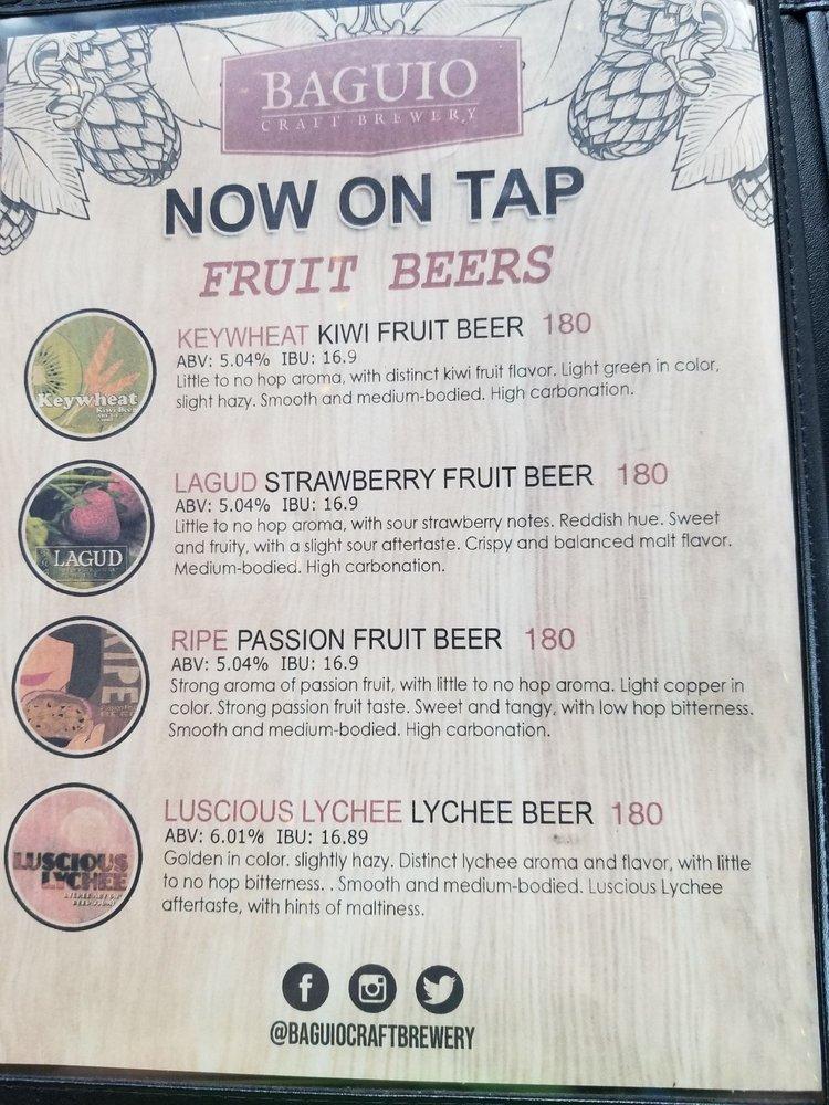 Menu at Baguio Craft Brewery restaurant, Baguio