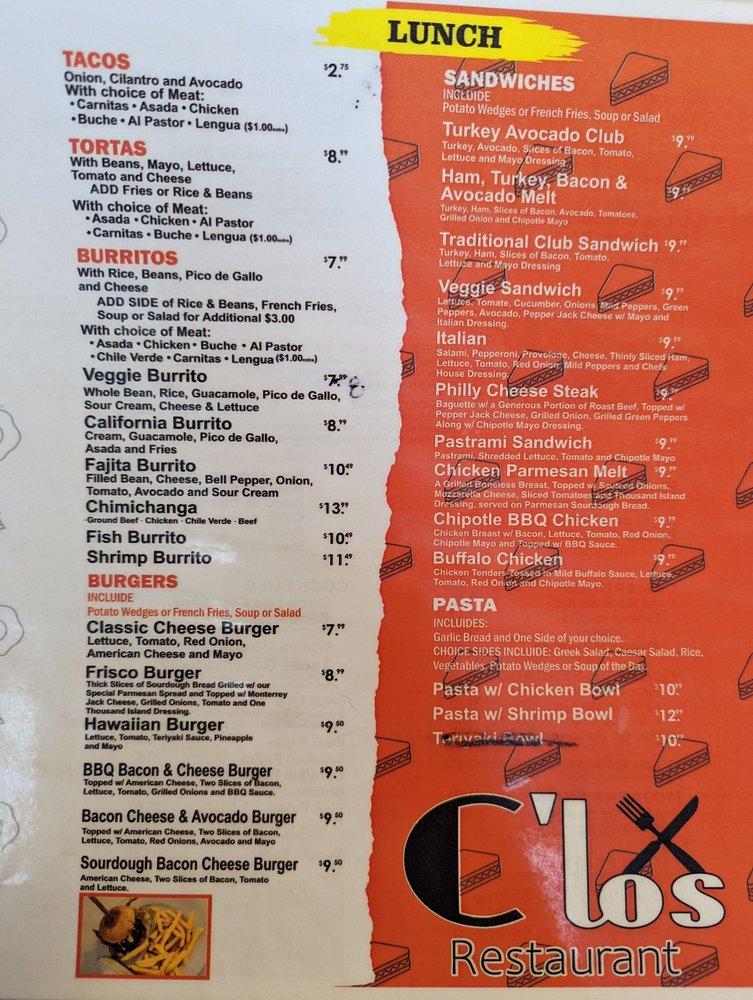 Menu at C'los Restaurant, Coachella, Harrison St #117