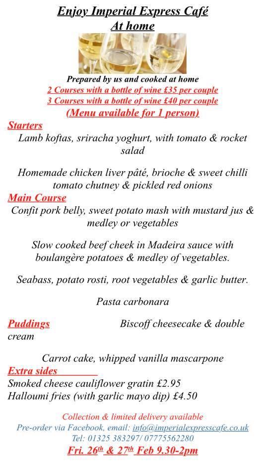 Menu at Imperial Express cafe, Darlington