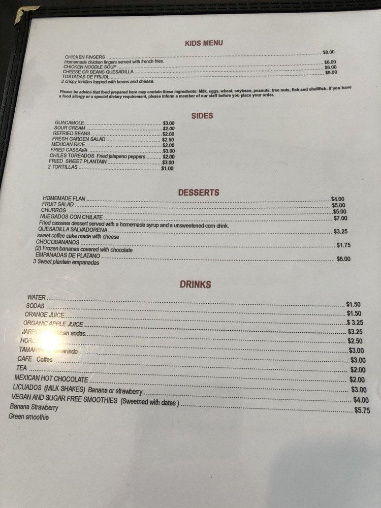 Menu at La Villa Mexican and Salvadoran Food restaurant, South Orange