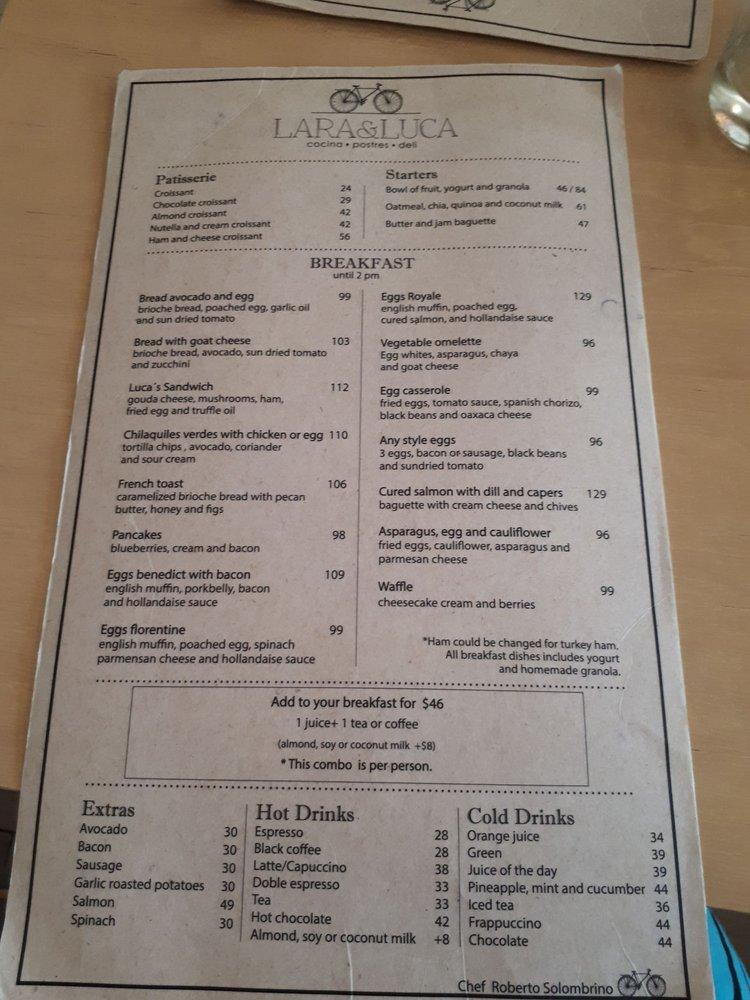 Menu at Lara&Luca Playa del Carmen restaurant, Playa del Carmen