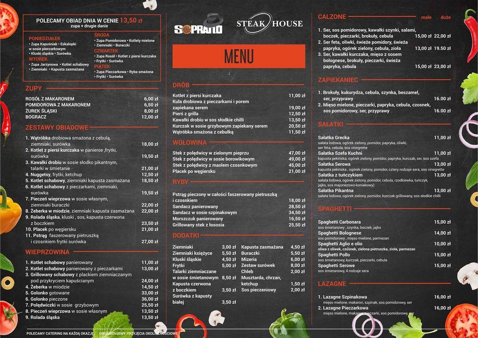 Menu at Steak House Soprano pizzeria, Radlin