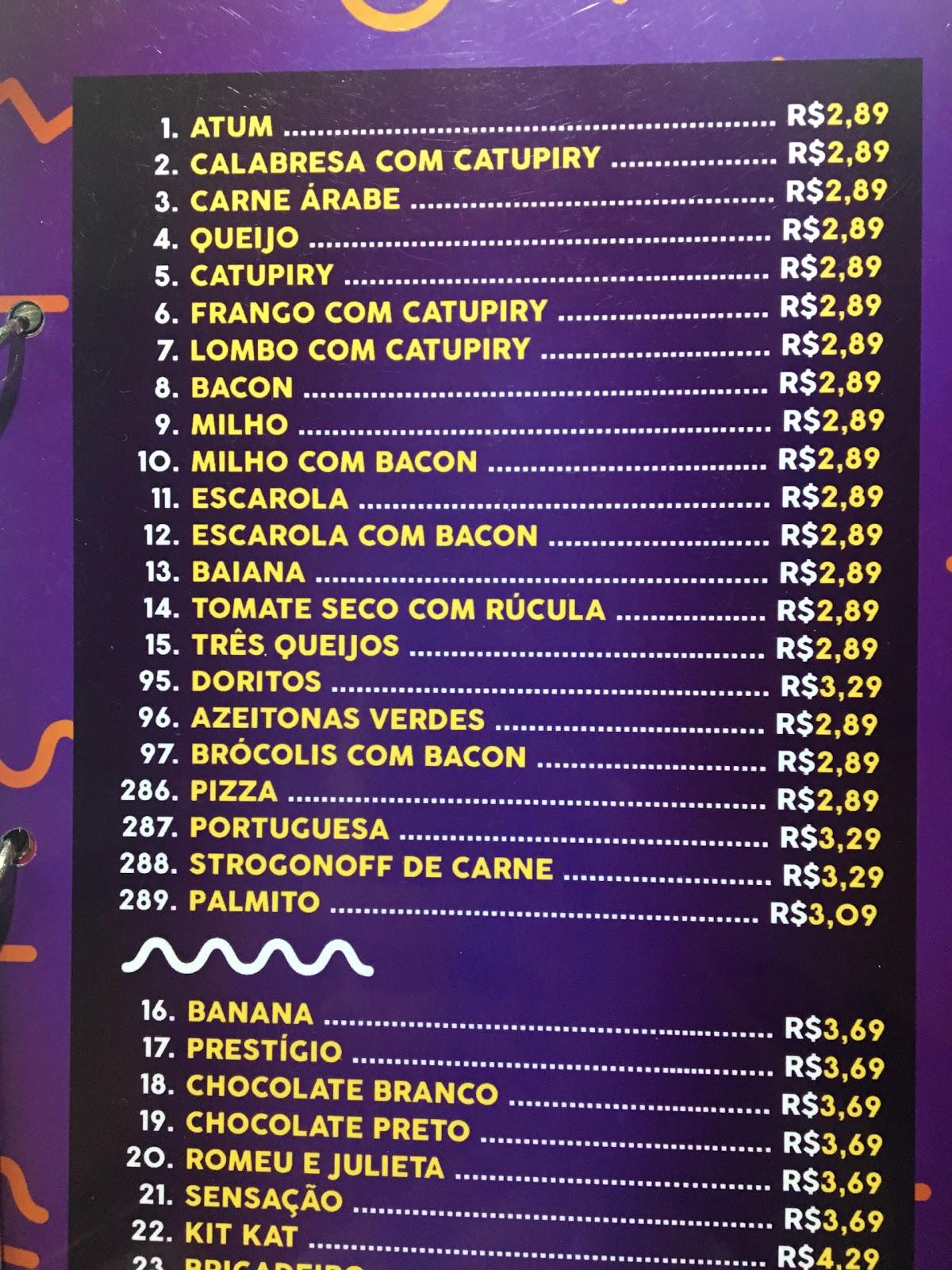 Menu at Croco Esfirras restaurant, Guaratuba