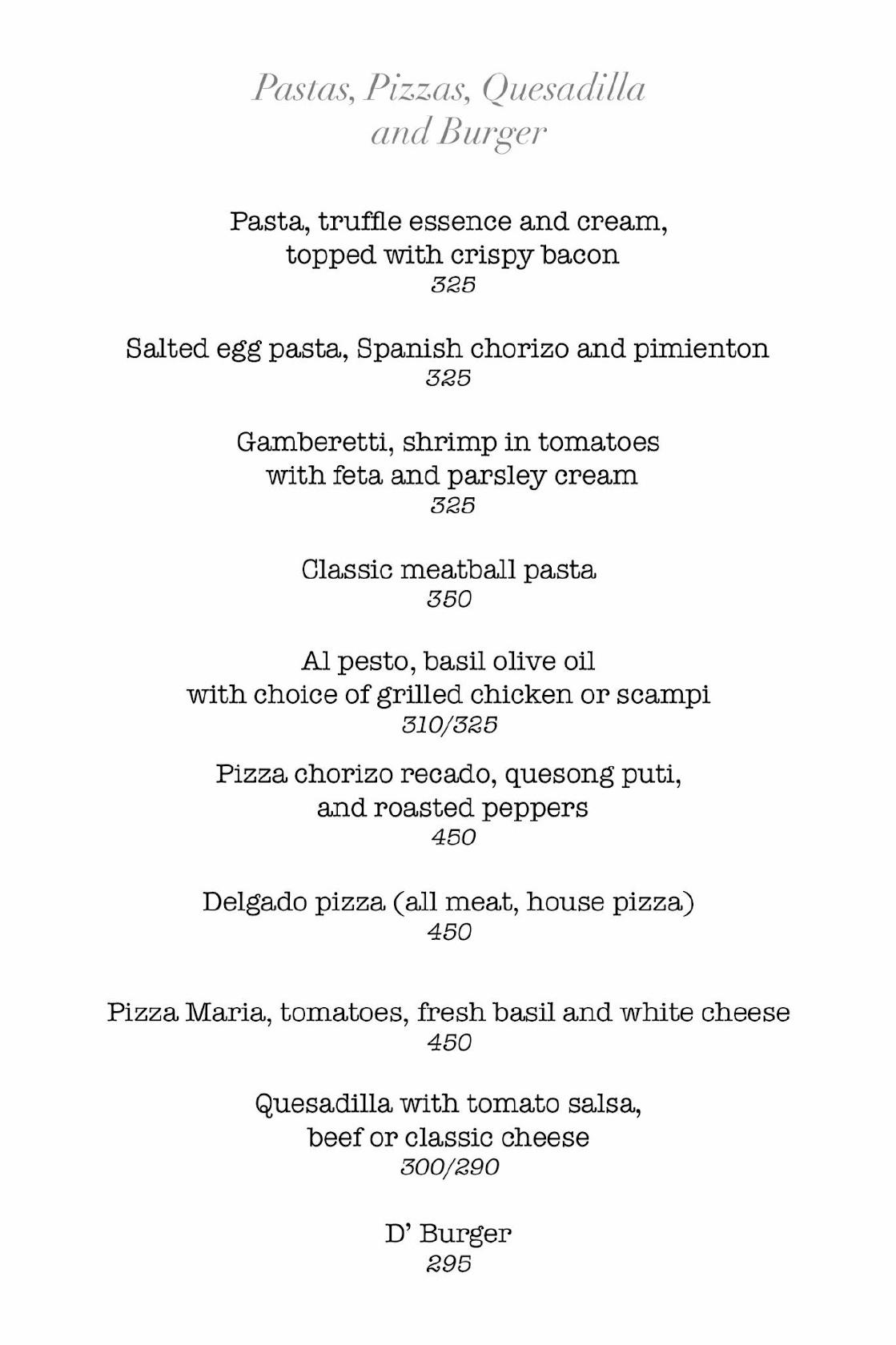 Menu at Delgado.112 restaurant, Quezon City