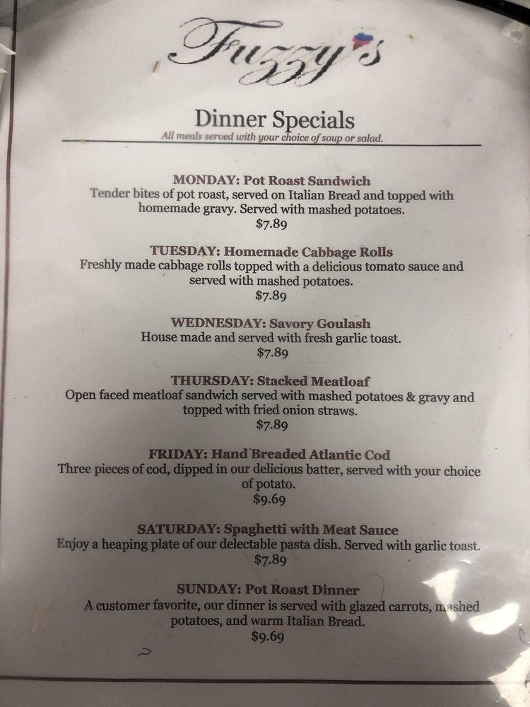 Menu at Fuzzy's Restaurant, Saginaw