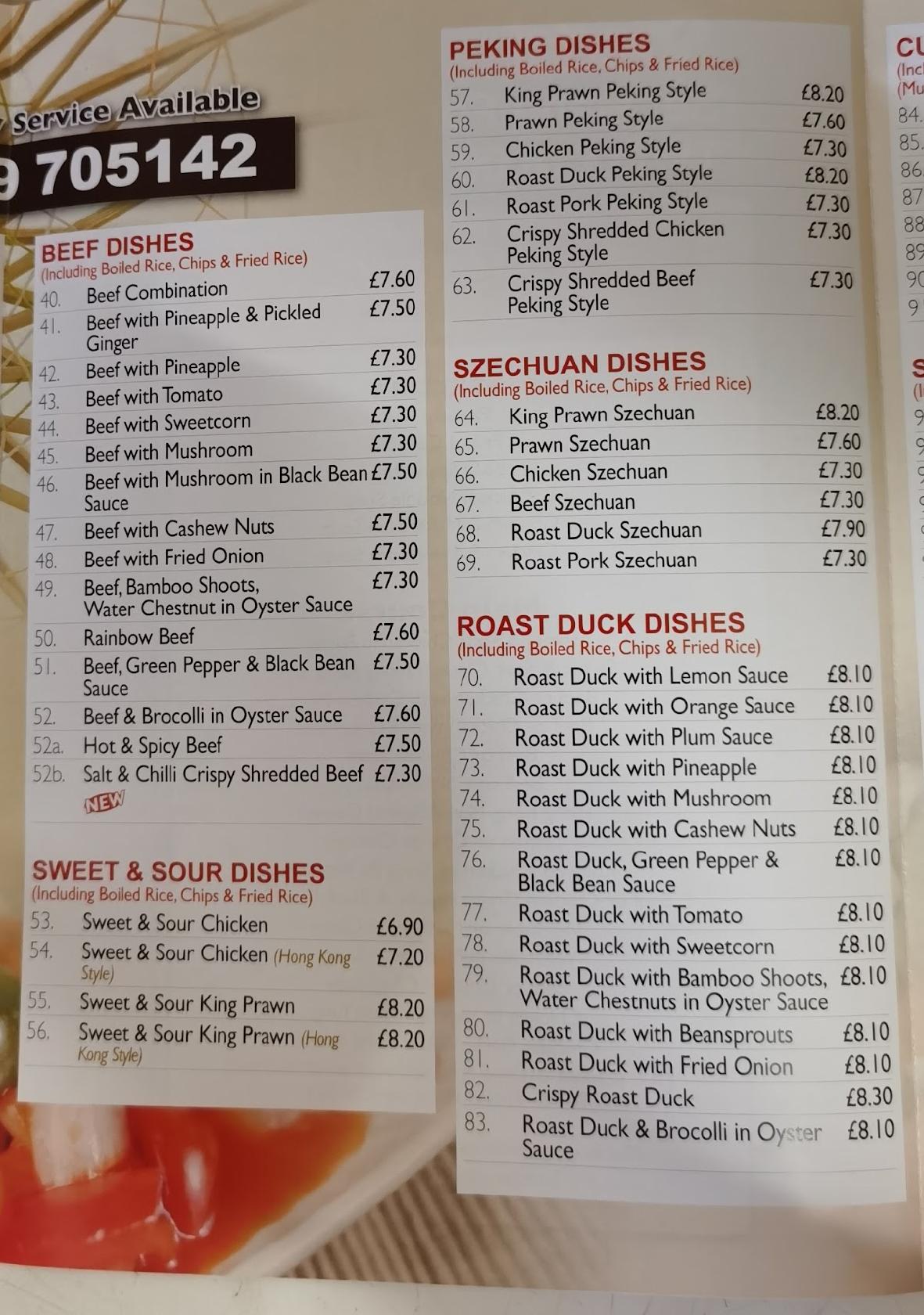 Menu at Hong Kong Carry Out fast food, Dunoon